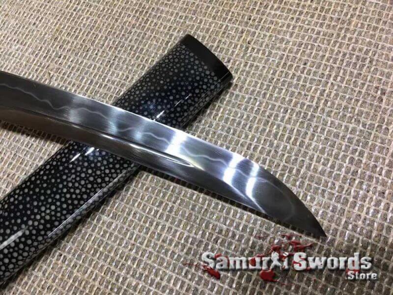 Tanto T10 Clay Tempered Steel with Full Ray Skin Buffalo Horn Saya ...