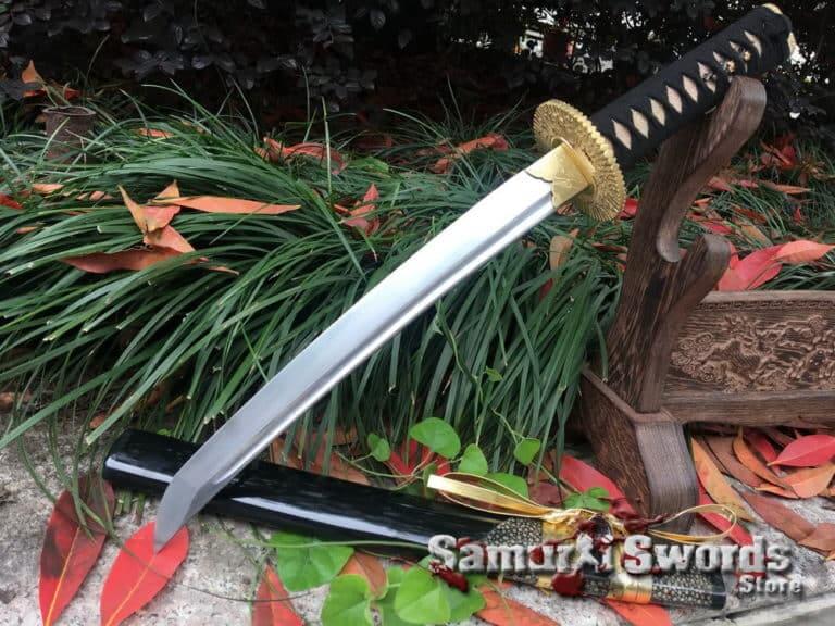 1095 Folded Steel Tanto Blade with Black & Red Semi Ray Skin Saya With ...