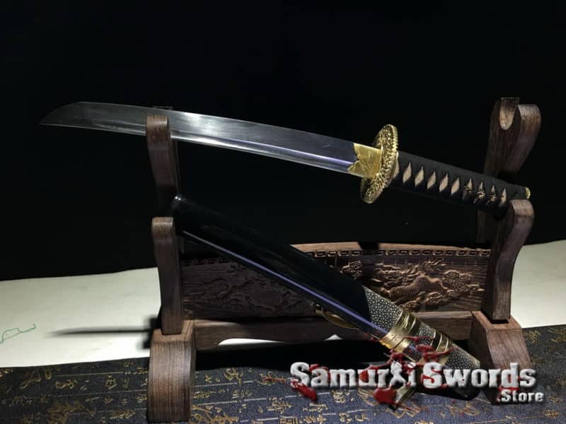 1095 Folded Steel Tanto Blade with Black & Red Semi Ray Skin Saya With ...