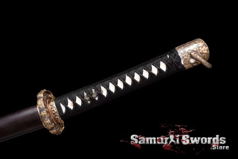 Tachi Sword T10 Folded Clay Tempered Steel Ebony Saya With Hand Carved ...