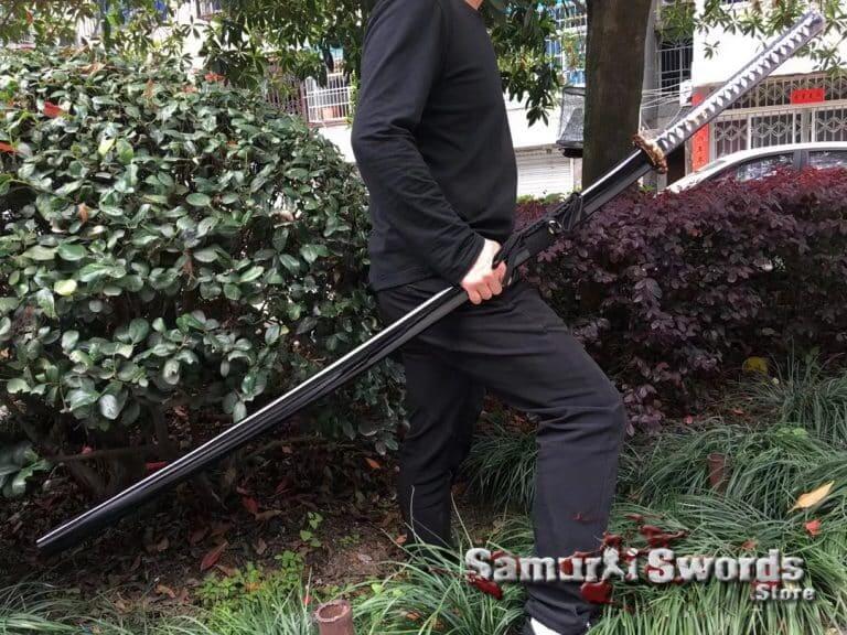 Nodachi Sword T10 Folded Steel with Gloss Black Hardwood Saya - Samurai ...