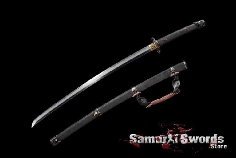 Tachi Sword T10 Folded Clay Tempered Steel with Feather Hadori Polish ...