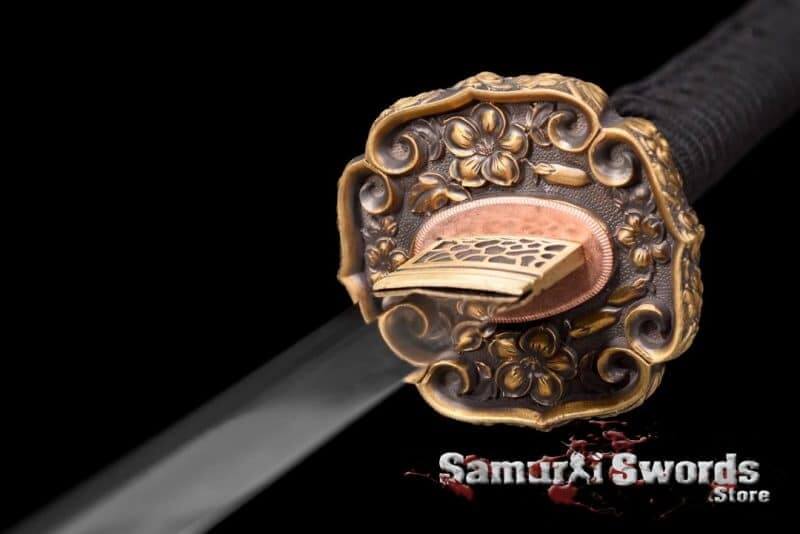 Tachi Sword T10 Folded Clay Tempered Steel Ebony Saya With Hand Carved ...